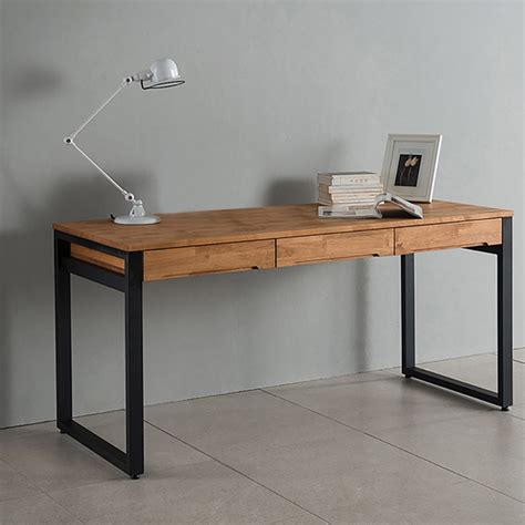 1200mm Modern Wooden Natural And Black Office Desk With Drawers And Metal