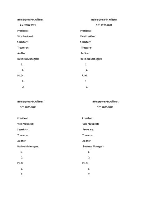 Homeroom Pta Officers Homeroom Pta Officers Pdf