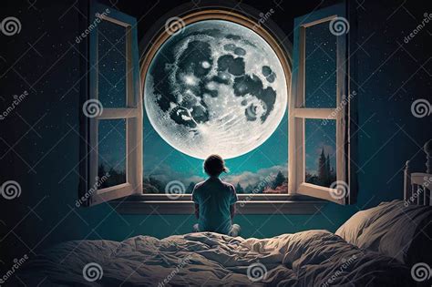 Person Getting Ready For Bed With View Of Moonlit Sky Visible Through