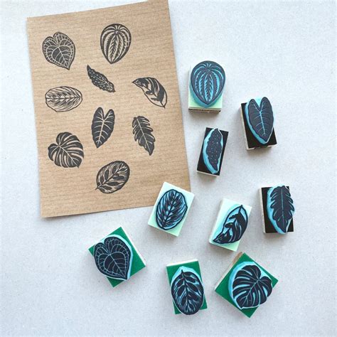 Hand Carved Rubber Stamps Of Tropical Leaves Mini Leaf Rubber Etsy