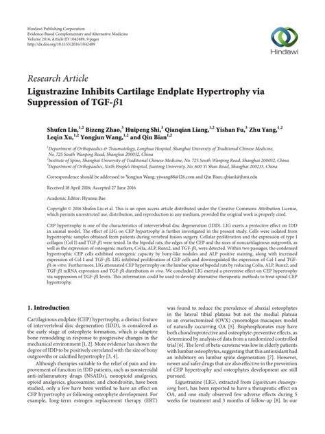 Pdf Ligustrazine Inhibits Cartilage Endplate Hypertrophy Via