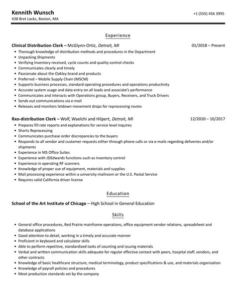 Distribution Clerk Resume Samples Velvet Jobs