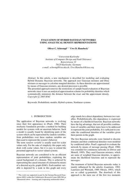 Pdf Evaluation Of Hybrid Bayesian Networks Using Analytical Density