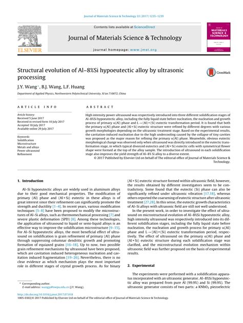 Pdf Structural Evolution Of Al 8 Si Hypoeutectic Alloy By Ultrasonic Processing