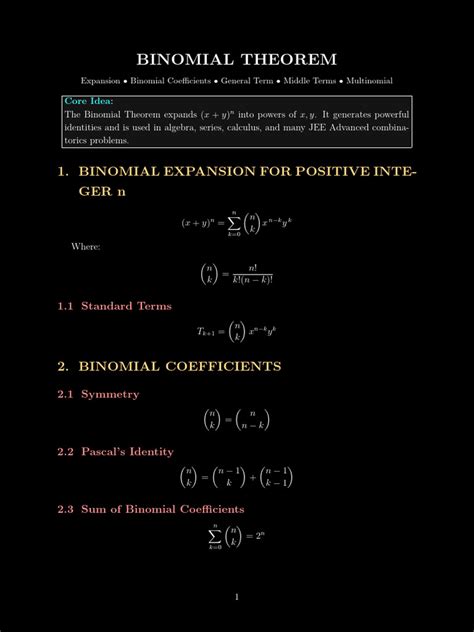 Binomial Theorem Explained Expansion And Terms Pdf Mathematical