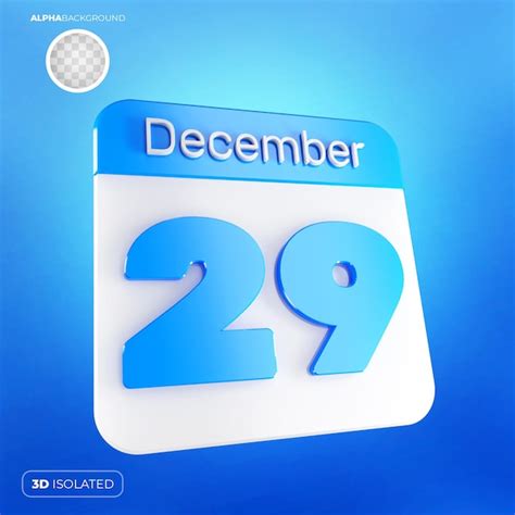 Premium PSD Calendar 29 December 3D Premium PSD