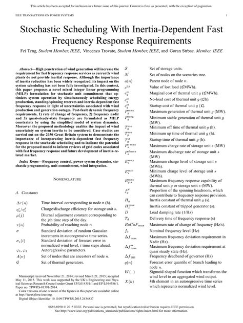 Pdf Stochastic Scheduling With Inertia Dependent Fast Frequency