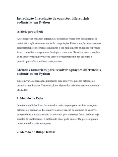 Introdução À Resolução De Equações Diferenciais Ordinárias Em Python