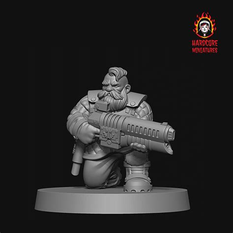 3d Printable Space Dwarf Veteran With Plasmagun 2 By Hardcore Miniatures