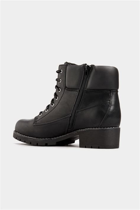 Black Combat Lace Up Ankle Boots In Extra Wide Fit Long Tall Sally