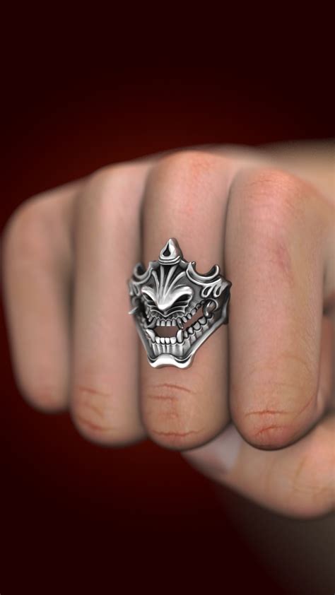 Stl File Hannya Oni Mask Ring 3d Print Model 💍・3d Printing Design To