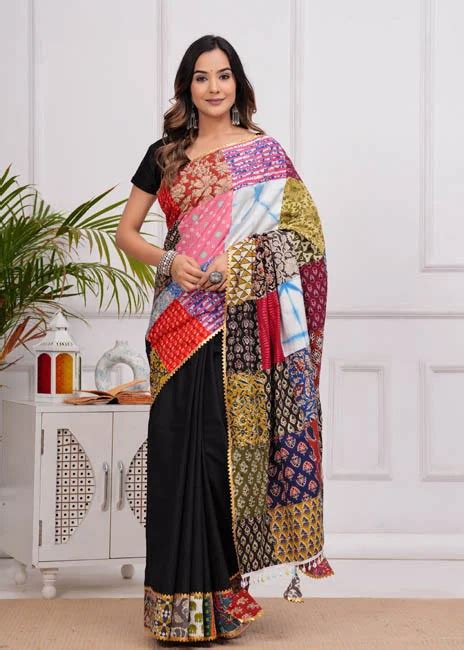 Gondola Black Patch Work In Sarees Raworiya