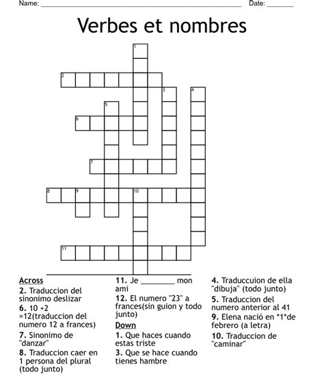 Verbes Et Nombres Crossword Wordmint