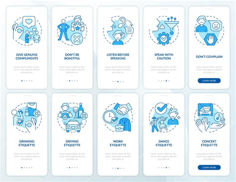 Premium Vector Etiquette Blue Onboarding Mobile App Screen Set