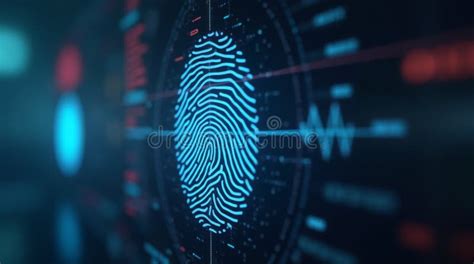 Close Up Of A Digital Fingerprint Scanner Interface With Biometric Data