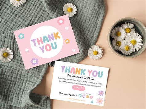 Colorful Thank You Card Template Editable Order Note Rainbow Purchase