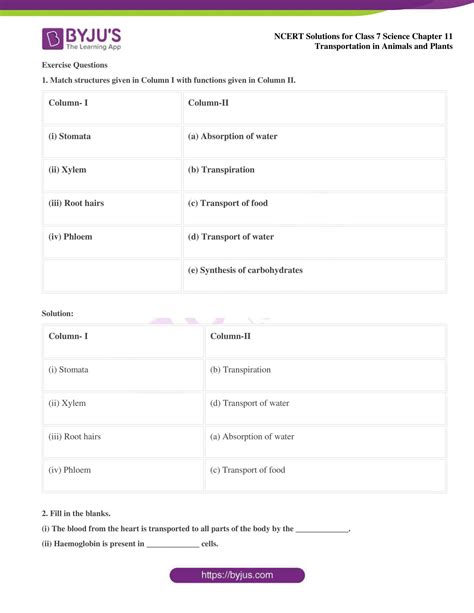Ncert Solutions For Class 7 Science Chapter 11 Transportation In