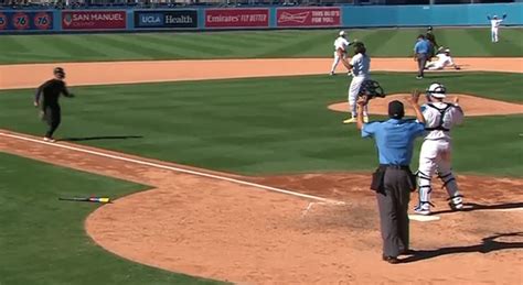 Umpire Calls Time While Runner Sprints Toward Home Baseball Rules