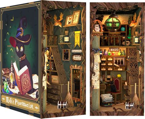 DIY Book Nook Kit 3D Wooden Puzzle Bookshelf Insert Decor With LED
