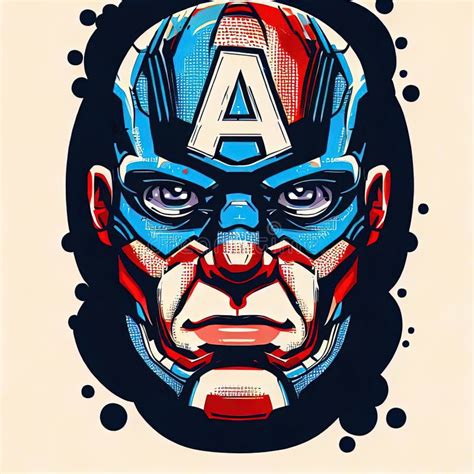 An Illustration Of Captain America Face With Super Fine Detail Of