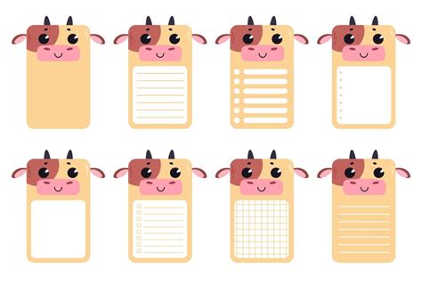 Premium Vector Set Of Note Cards With A Cute Cow Rectangular Cards