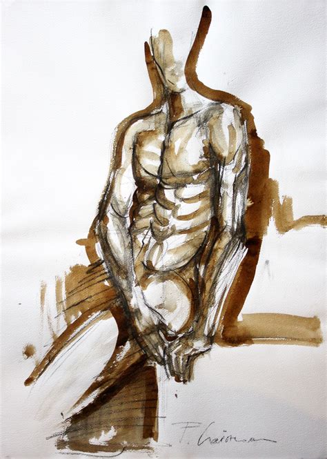 Paula Craioveanu Hombre Anfibio Dibujo A Tinta De Desnudo Masculino