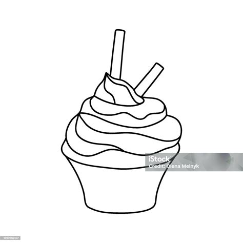 낙서 컵 케이크 메뉴 카페 비스트로 레스토랑 다방 빵집 라벨 포스터 배너 전단지 및 포장을위한 스케치 요소를 디자인하십시오 흰색 배경에 벡터 일러스트레이션 가지 식물 부위에