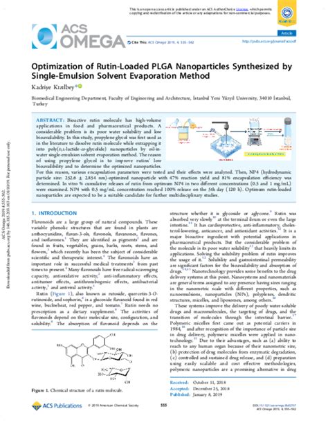 Optimization Of Rutin Loaded Plga Nanoparticles Synthesized By Single Emulsion Solvent