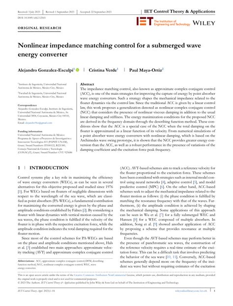 Pdf Nonlinear Impedance Matching Control For A Submerged Wave Energy