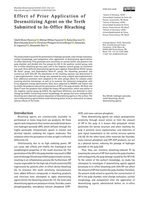 Pdf Effect Of Prior Application Of Desensitizing Agent On The Teeth Submitted To In Office