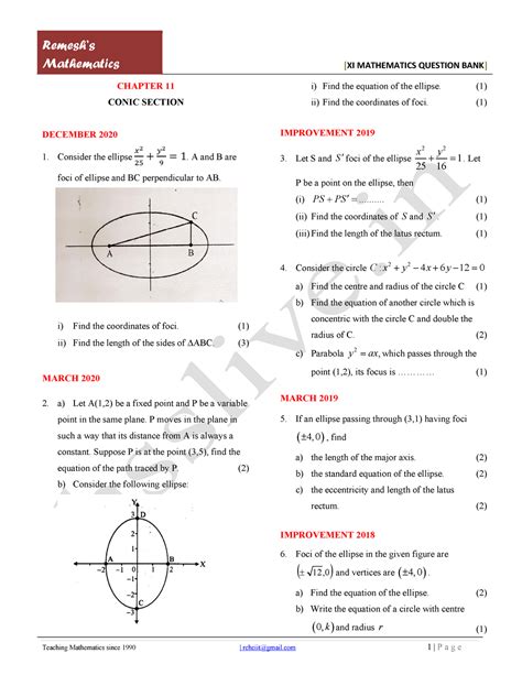 Hsslive Xi Maths Qb Remesh Conic Sections Methods Of Mathematics