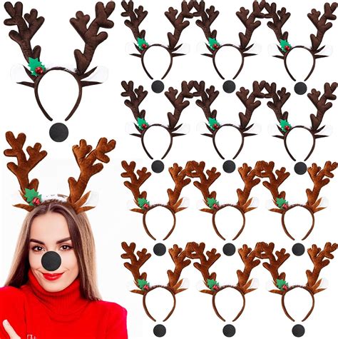 Unittype Juego De 24 Diademas De Cuernos De Reno De Navidad Incluye 12