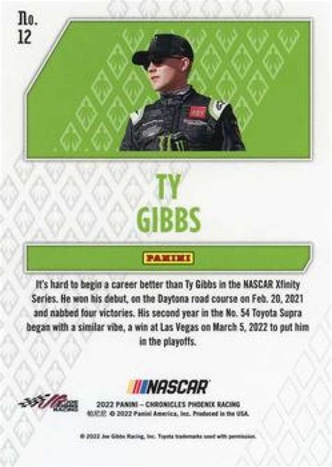 2022 Panini Chronicles Phoenix Racing 12 Ty Gibbs Monster EnergyJoe