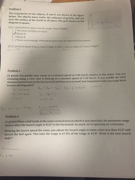 solved the trajectories of two objects d and e are shown