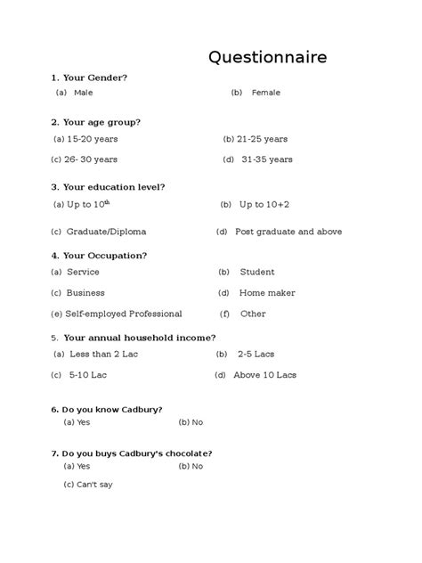 Questionnaire 1 Your Gender Pdf