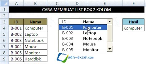 Cara Membuat List Box 2 Kolom Dalam Excel Adh Excelcom Tutorial
