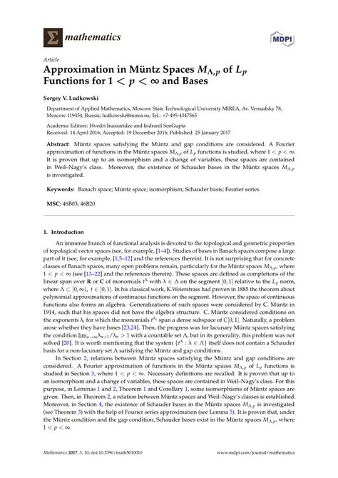 Pdf Approximation In Müntz Spaces MΛp Of Lp Functions For 1
