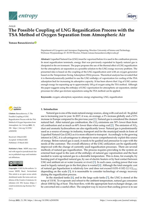 Pdf The Possible Coupling Of Lng Regasification Process With The Tsa