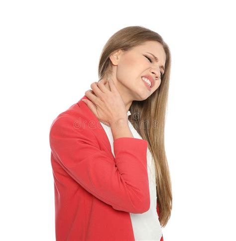 Young Woman Scratching Neck On White Background Stock Image Image Of