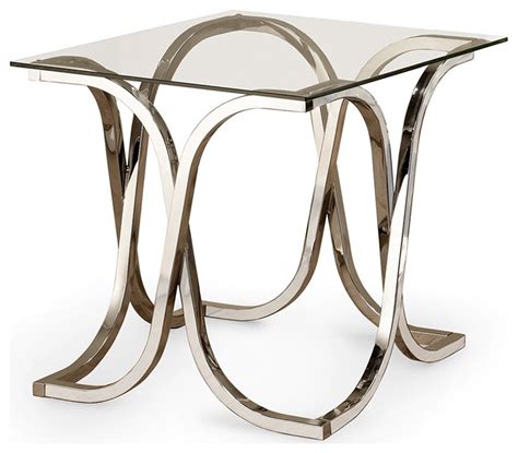 Coaster Tess Glass Top End Table With X Shaped Base In Chrome Side