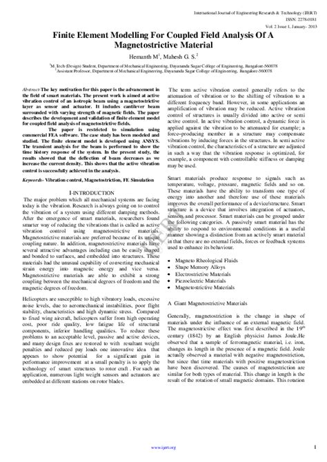 Pdf Ijert Finite Element Modelling For Coupled Field Analysis Of A