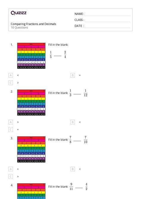 50 Comparing Fractions Worksheets For 6th Year On Quizizz Free