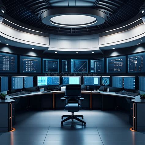 3d Rendering Of A Control Room With A Lot Of Monitors Generative Ai