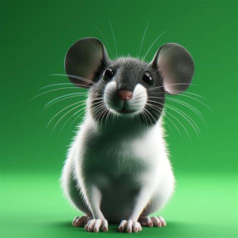 Hyperrealistic 3d Render Of Muscular Black And White Mouse On Green Background Premium Ai