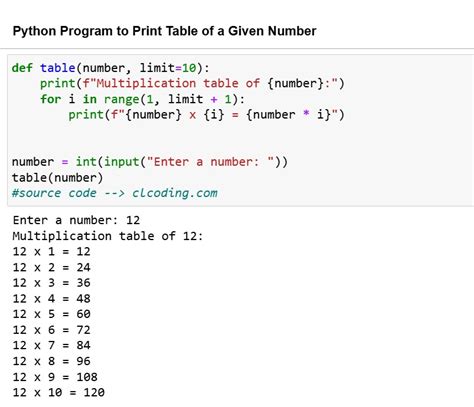 Day Python Program To Print Table Of A Given Number Computer Languages Clcoding