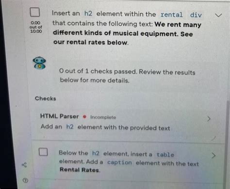 Solved Insert An H2 Element Within The Rental Div That