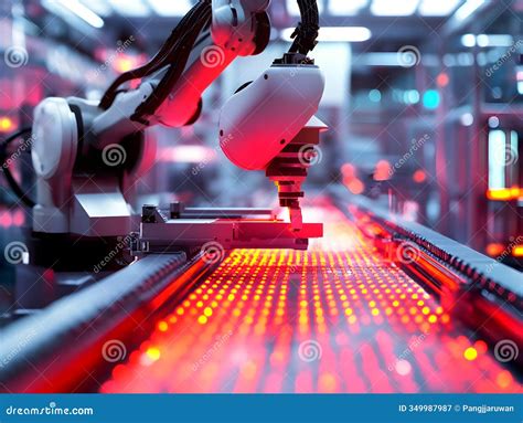 Robotic Arm Inspecting A Product On A Factory Conveyor Belt Automated