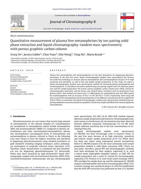 Pdf Quantitative Measurement Of Plasma Free Metanephrines By Ion