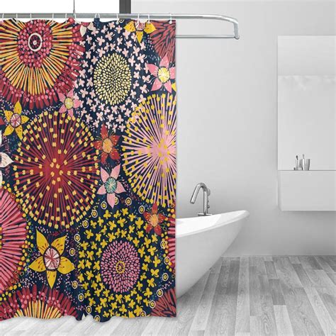 Hidove Colorful Flowers Bathroom Waterproof Shower Curtain Set Bathtub