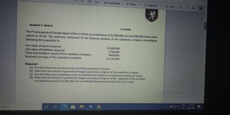 Aº Read Aloud Draw Highlight Erase Question 2 Week 8 7 Marks The P